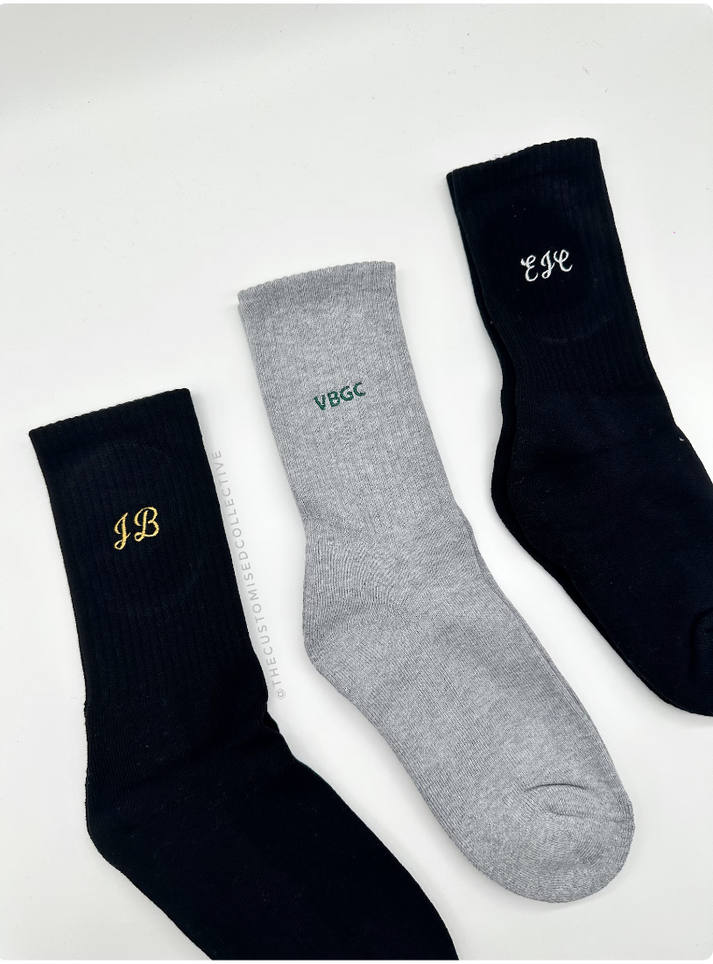 Personalised socks with initial embroidery – Thecustomisedcollective
